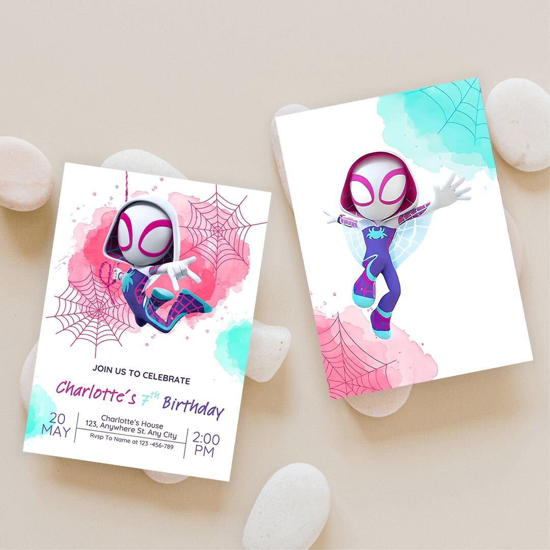 Gwen Birthday Invitation, Spider Women Birthday Invite, Editable Ghost ...