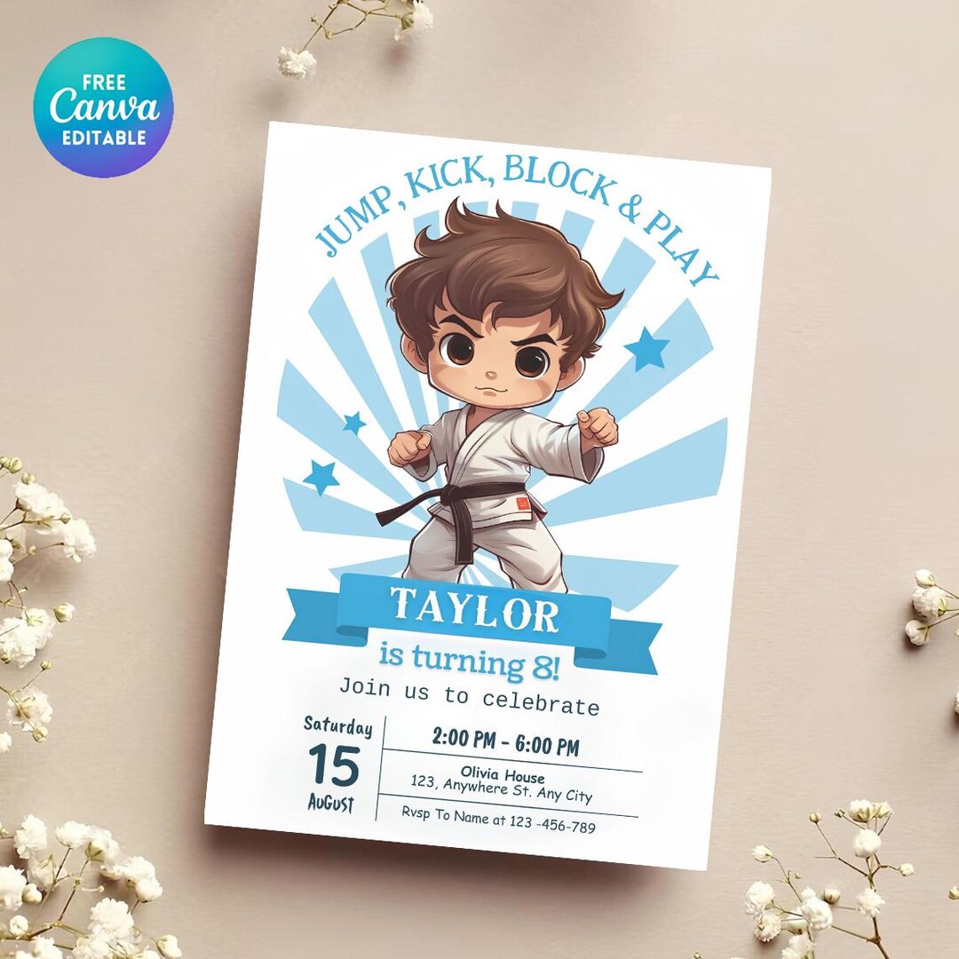 Editable Karate Birthday Invitation Template, Boy Birthday Invite ...