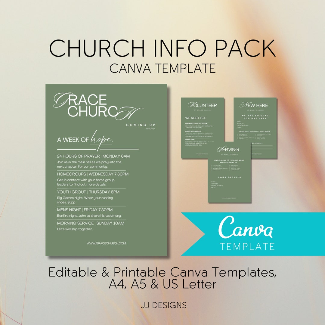 Church Info Pack Canva Template Welcome Card, New People, Volunteer ...