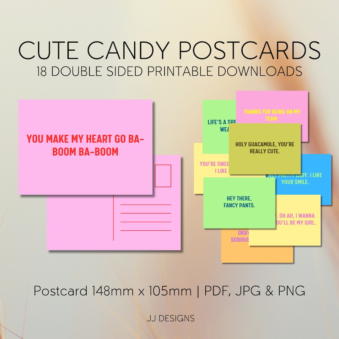 Cute Candy Postcards Love Notes Mother's Day Valentine's Day Birthdays ...