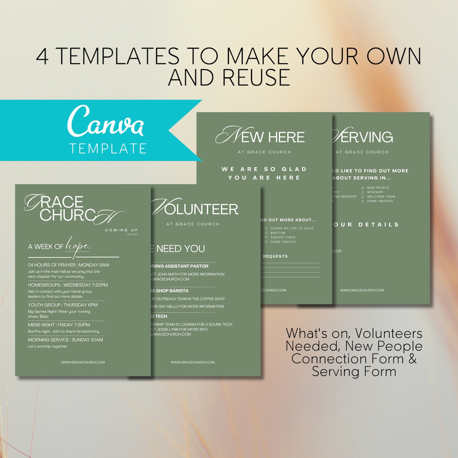 Church Info Pack Canva Template Welcome Card, New People, Volunteer ...