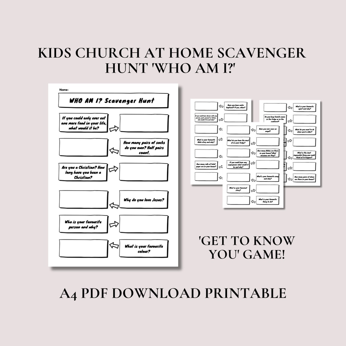 Kids Church Sunday School Get to Know You Game Scavenger Hunt Who Am I ...