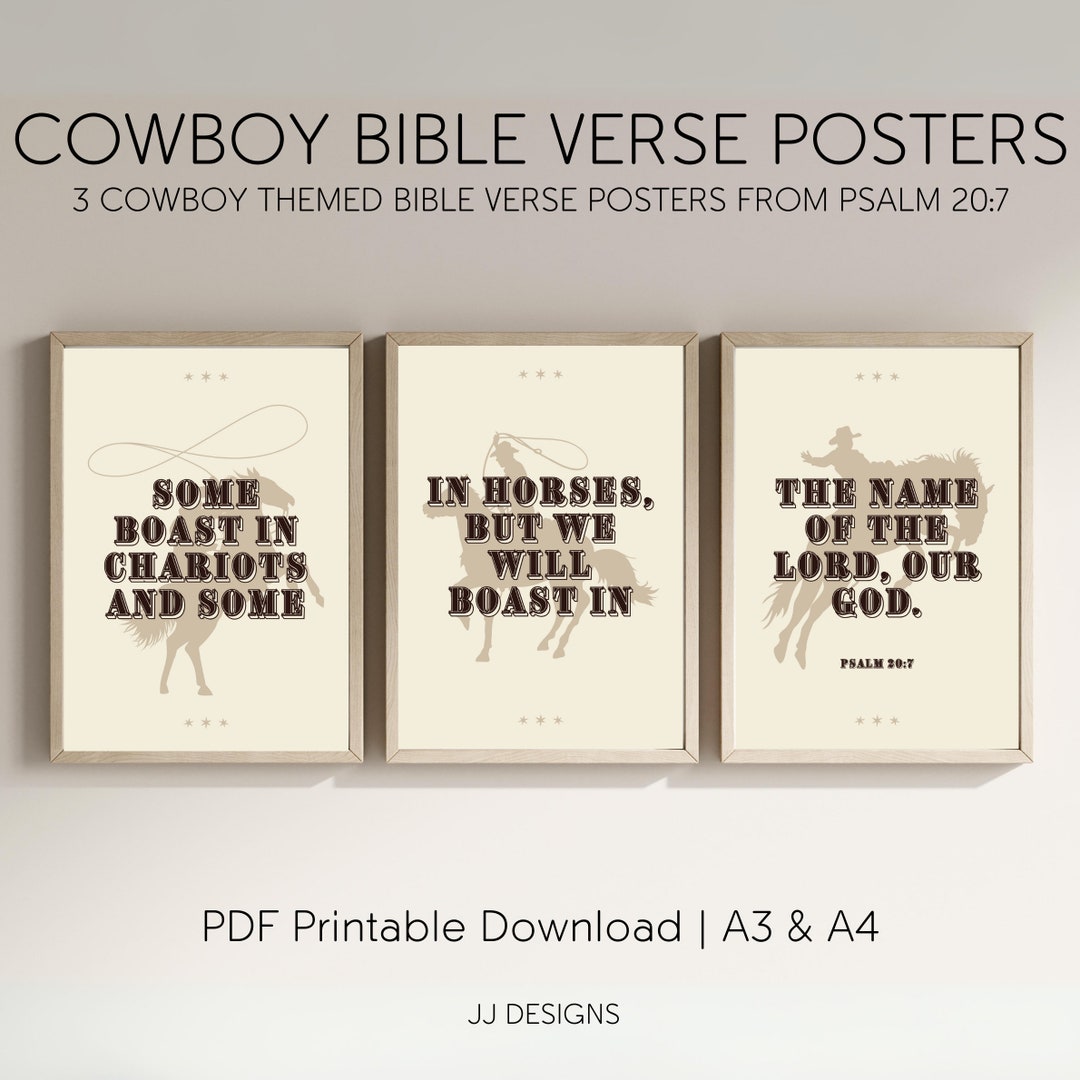 Kids Cowboy Bible Verse Posters Pslam 20:7, 3 Bedroom Posters Printable ...
