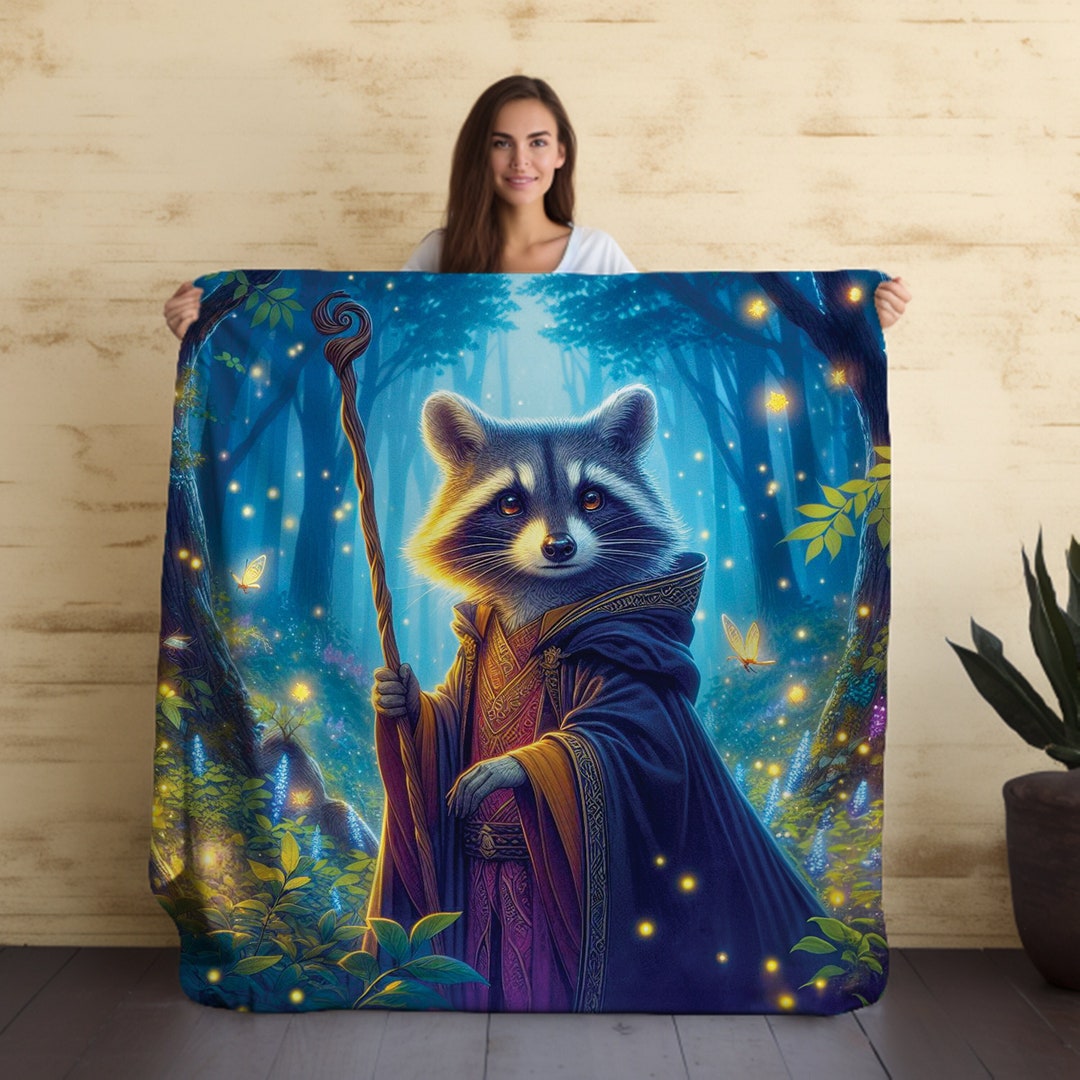 Hobbitcore Racoon Blanket, Cottagecore Racoon & Fireflies, Enchanted ...