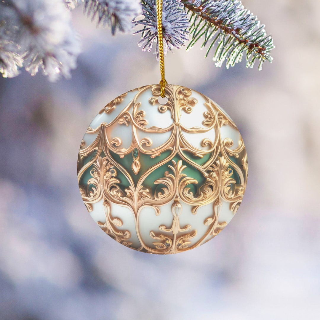 Traditional Christmas Ornament, Ornate 3D Gold & Emerald Artistic ...