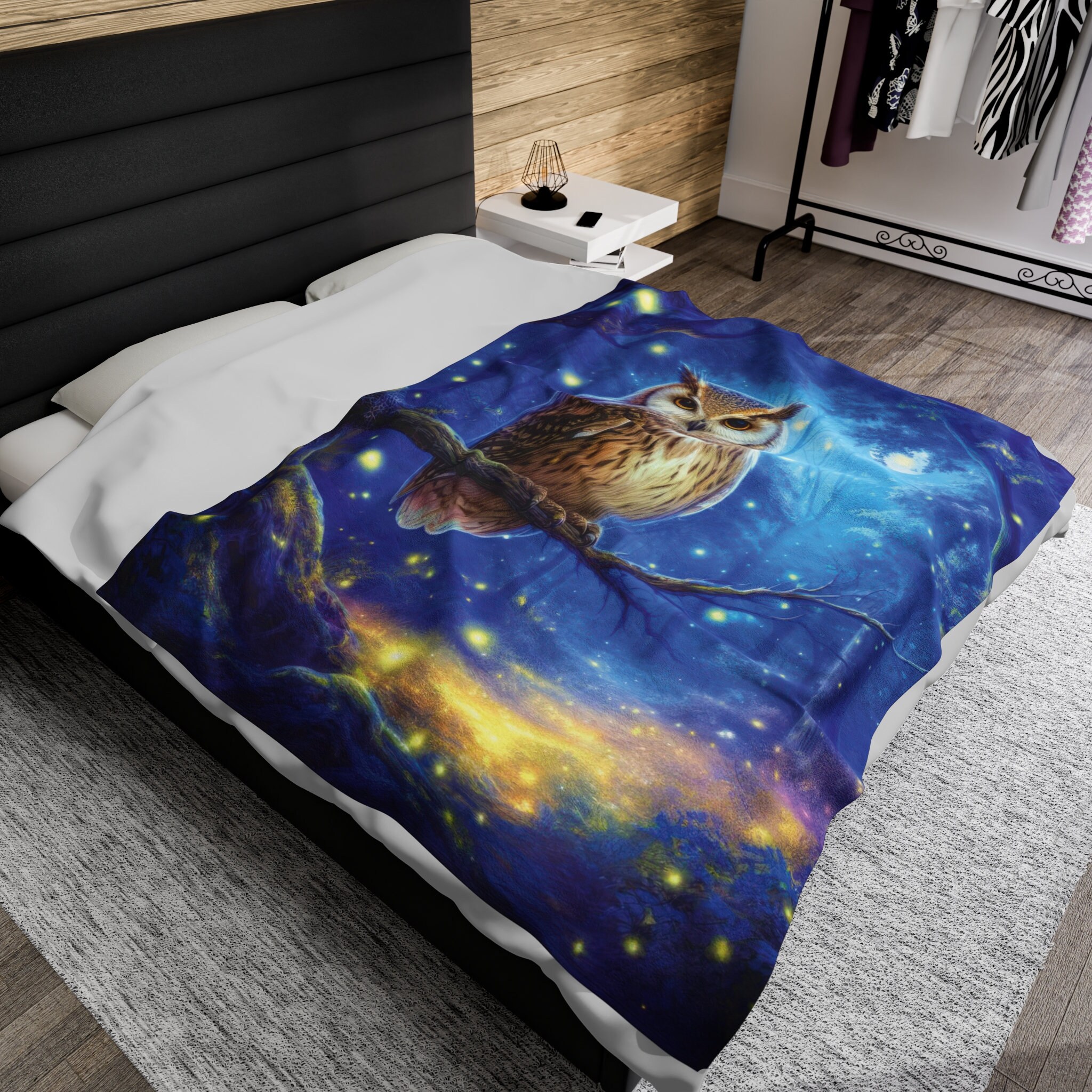 Hobbitcore Owl Blanket, Cottagecore, Owl & Fireflies in an Enchanted ...
