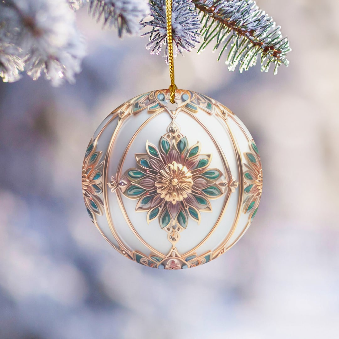 Traditional Christmas Ornament, Ornate 3D Gold & Flower Artistic Design ...