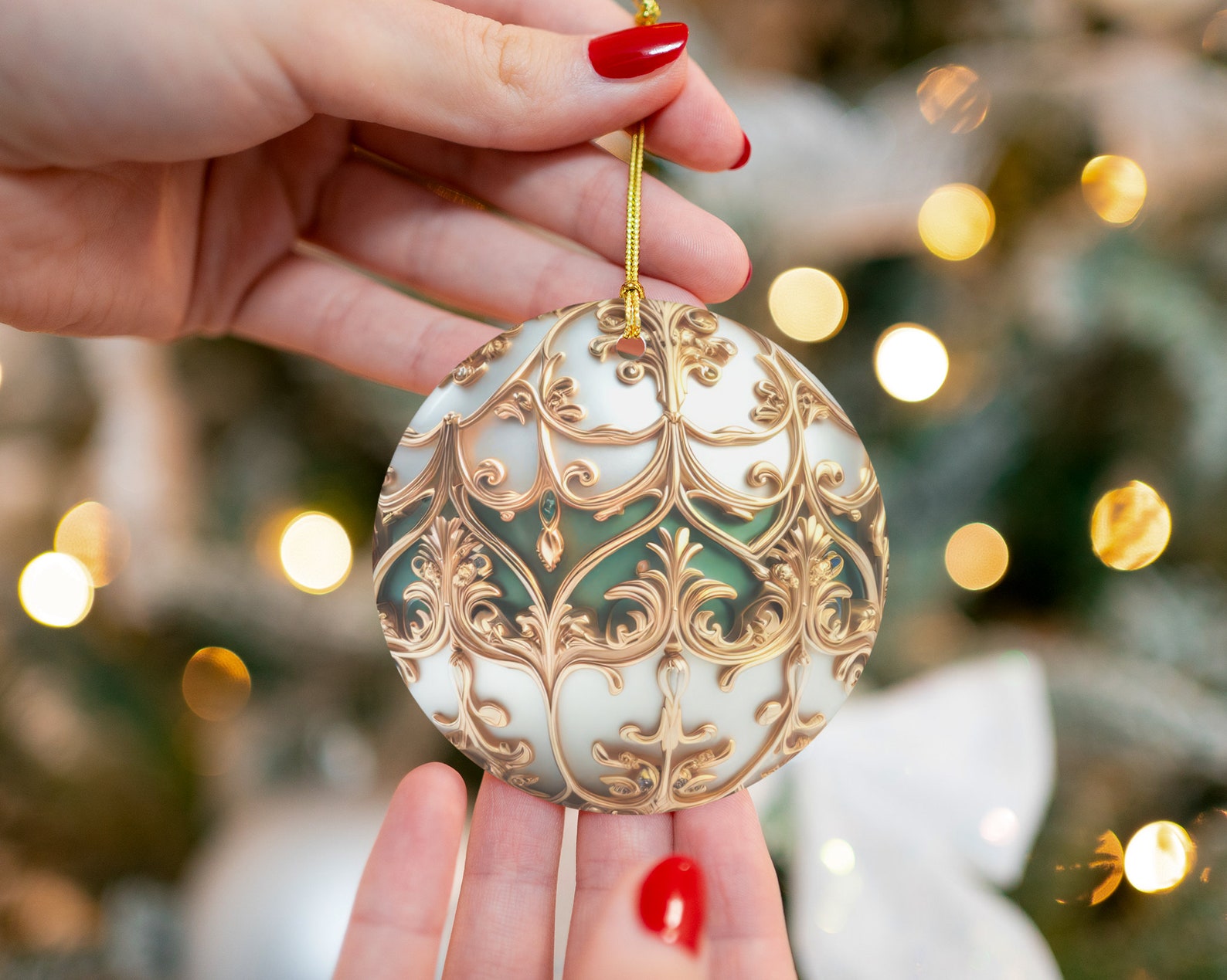 Traditional Christmas Ornament, Ornate 3D Gold & Emerald Artistic ...