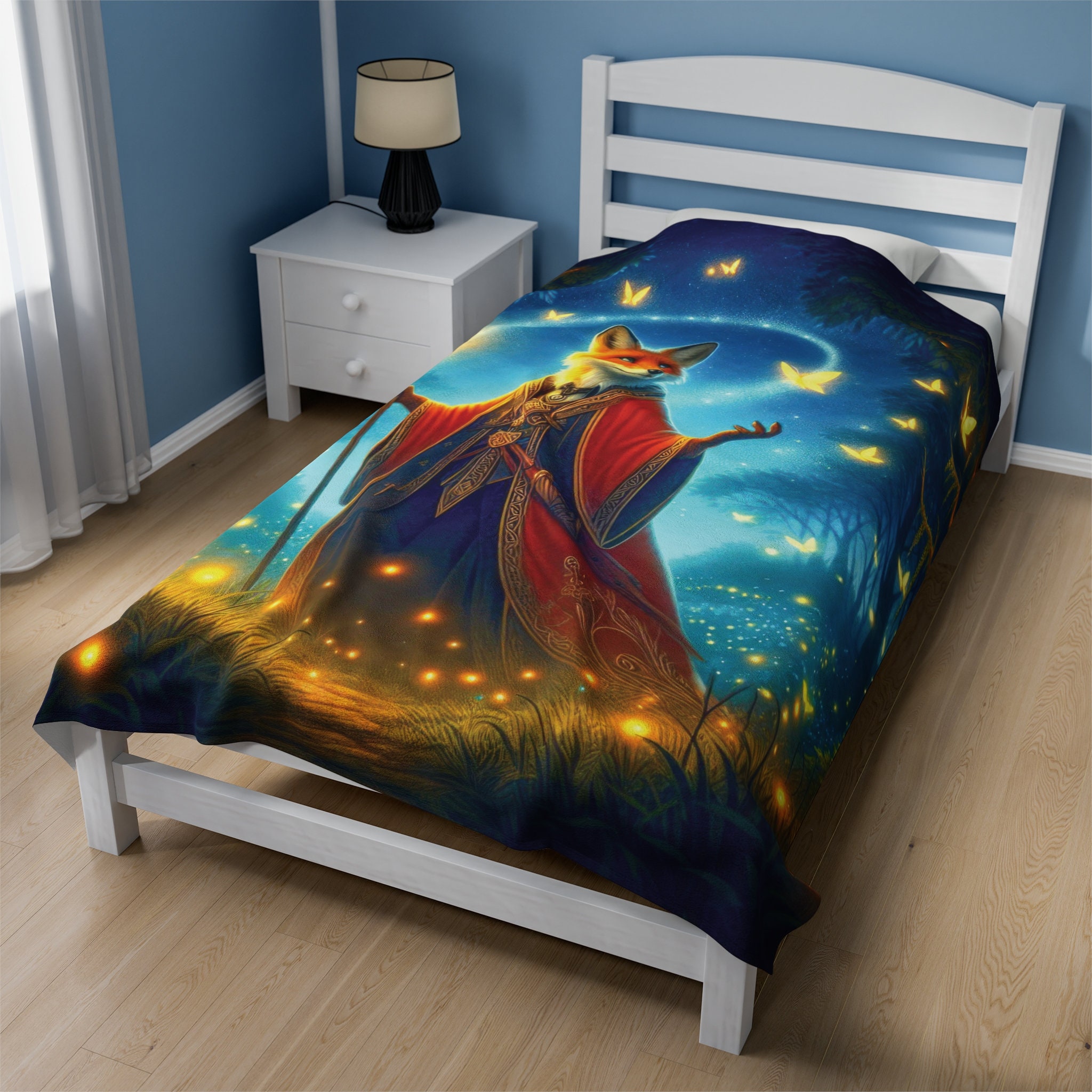 Hobbitcore Fox Blanket, Cottagecore Fox & Fireflies, Enchanted Forest ...