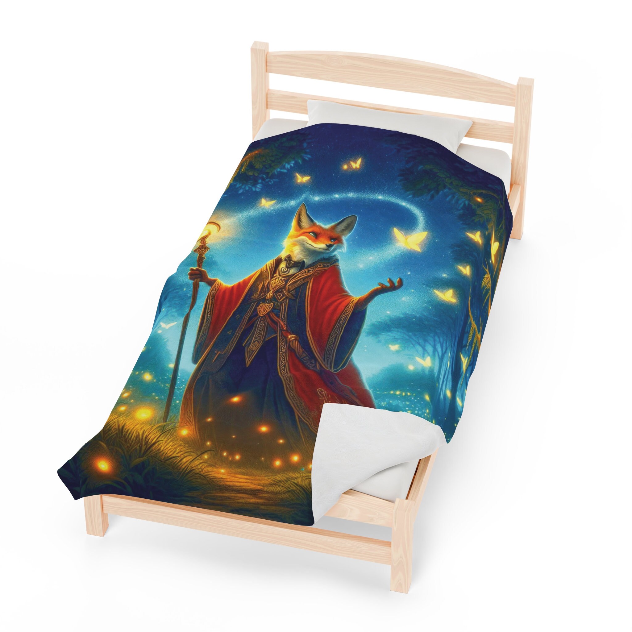 Hobbitcore Fox Blanket, Cottagecore Fox & Fireflies, Enchanted Forest ...