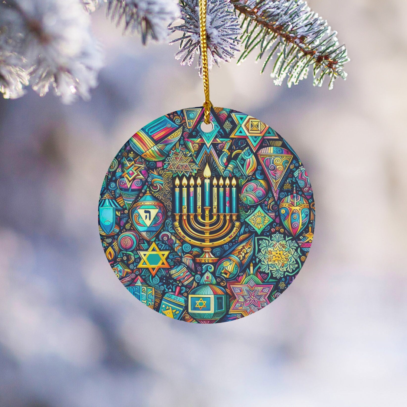 Hanukkah Ornament With a Menorah, Dreidel, & Star of David, Hanukkah ...