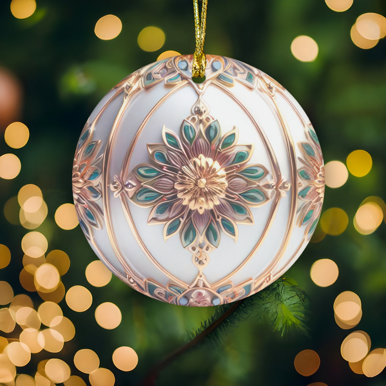 Traditional Christmas Ornament, Ornate 3D Gold & Flower Artistic Design ...