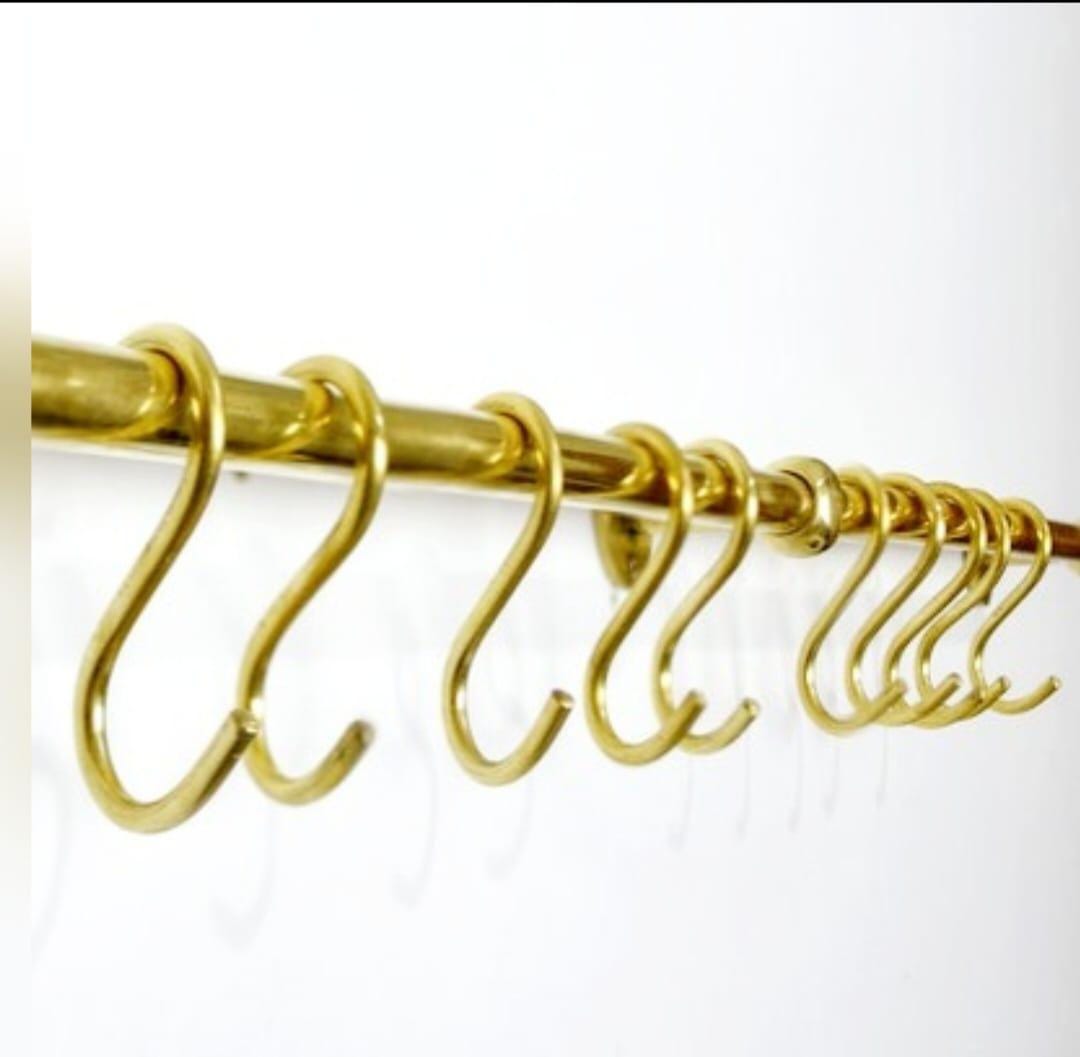 Unlacquered Solid Brass Hanging Pot and Pan, Brass Hanging Hook, Kitchen Hanging Rail, Hanging ...