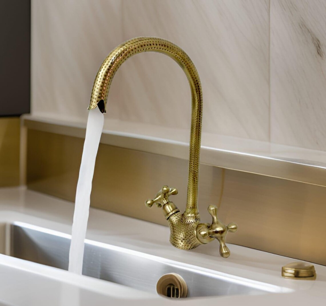 Kitchen Sink Faucet Gooseneck Kitchen Vanity Solid Brass Faucet ...