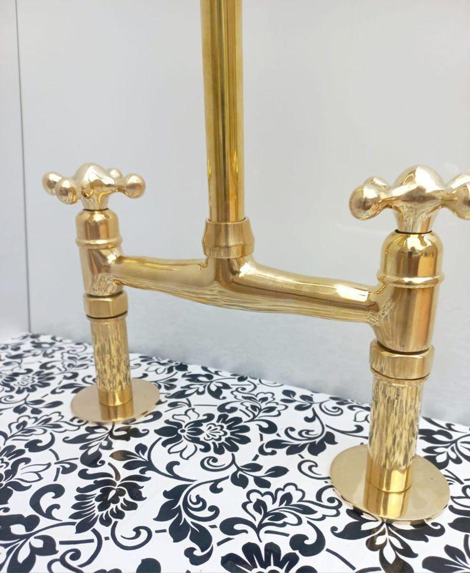Unlacquered Brass Kitchen Faucet, Solid Brass 8" Bridge Faucet With ...