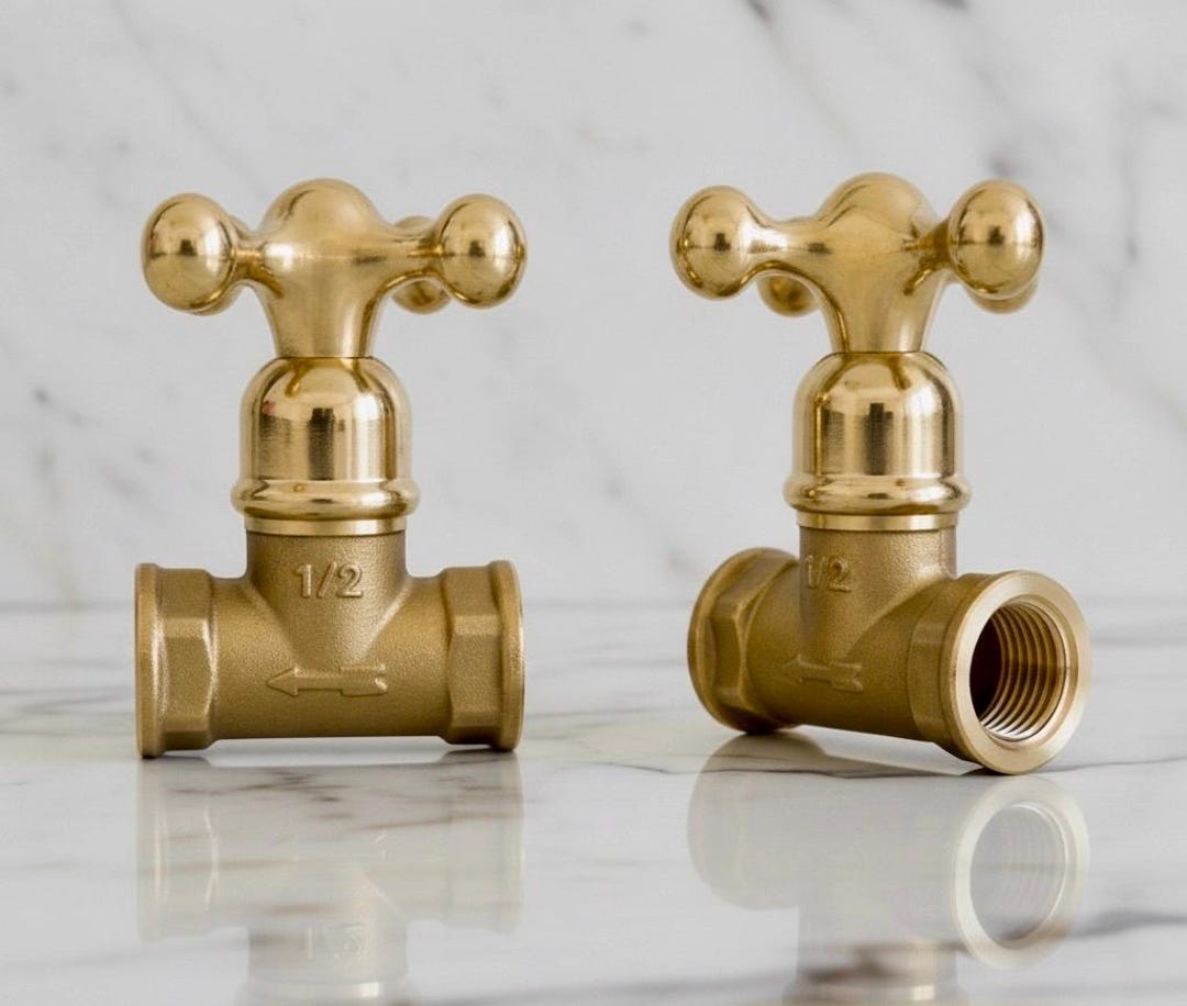 Solid Brass Vintage Cross-handle Shut-off Valve | 1/2” Unlacquered ...