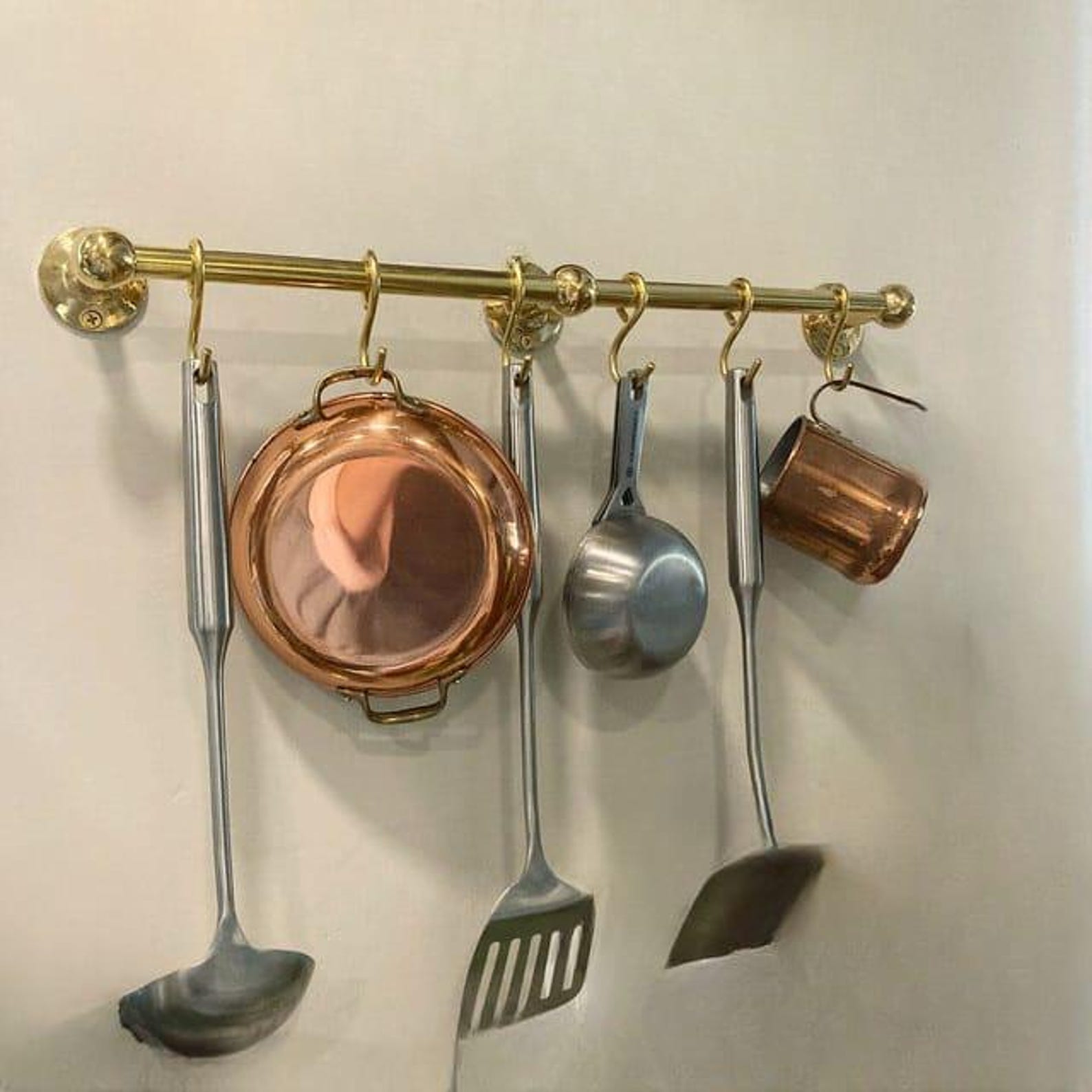 Unlacquered Solid Brass Hanging Pot and Pan, Brass Hanging Hook ...