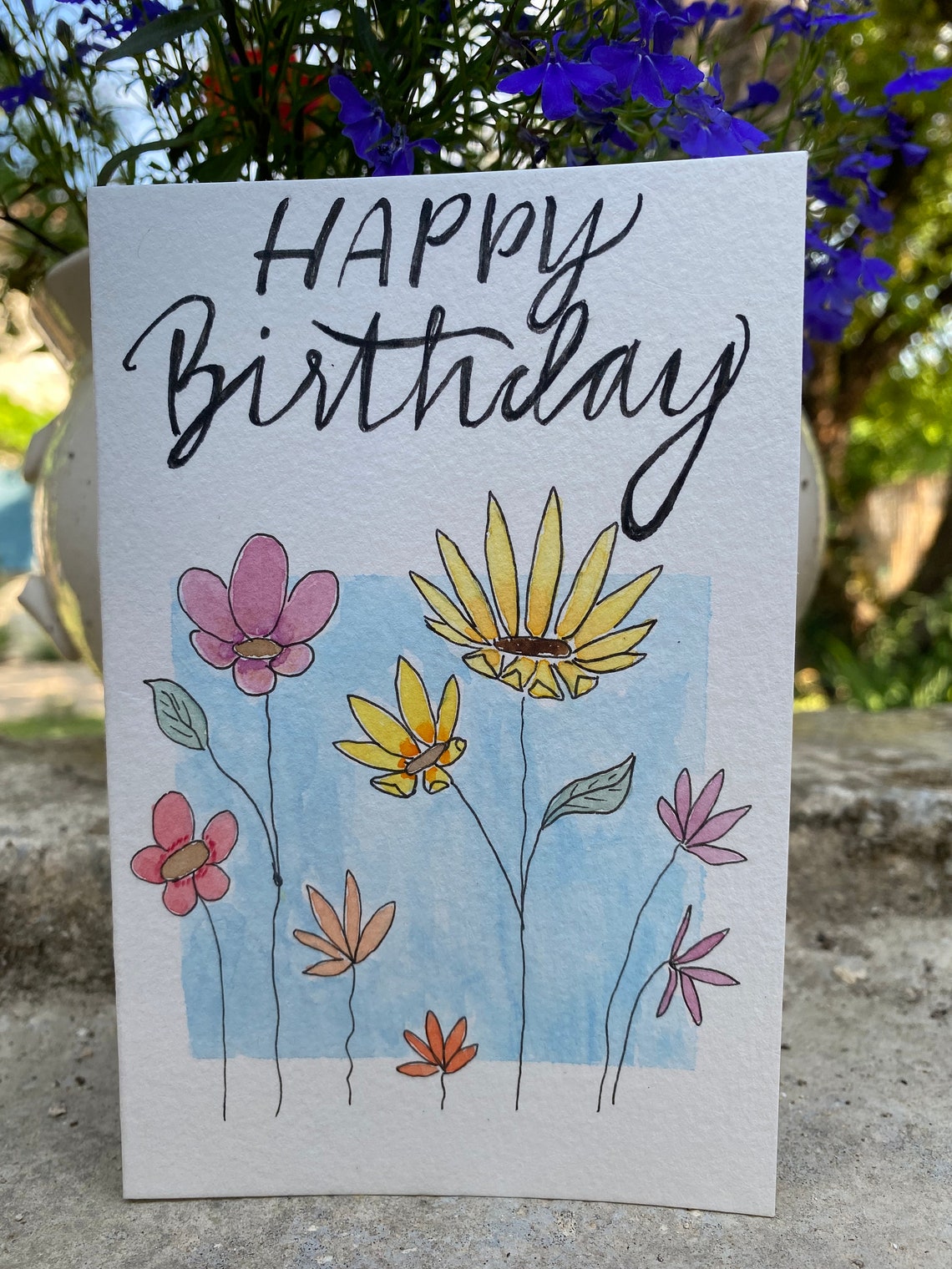 Hand Painted Birthday Card - Etsy