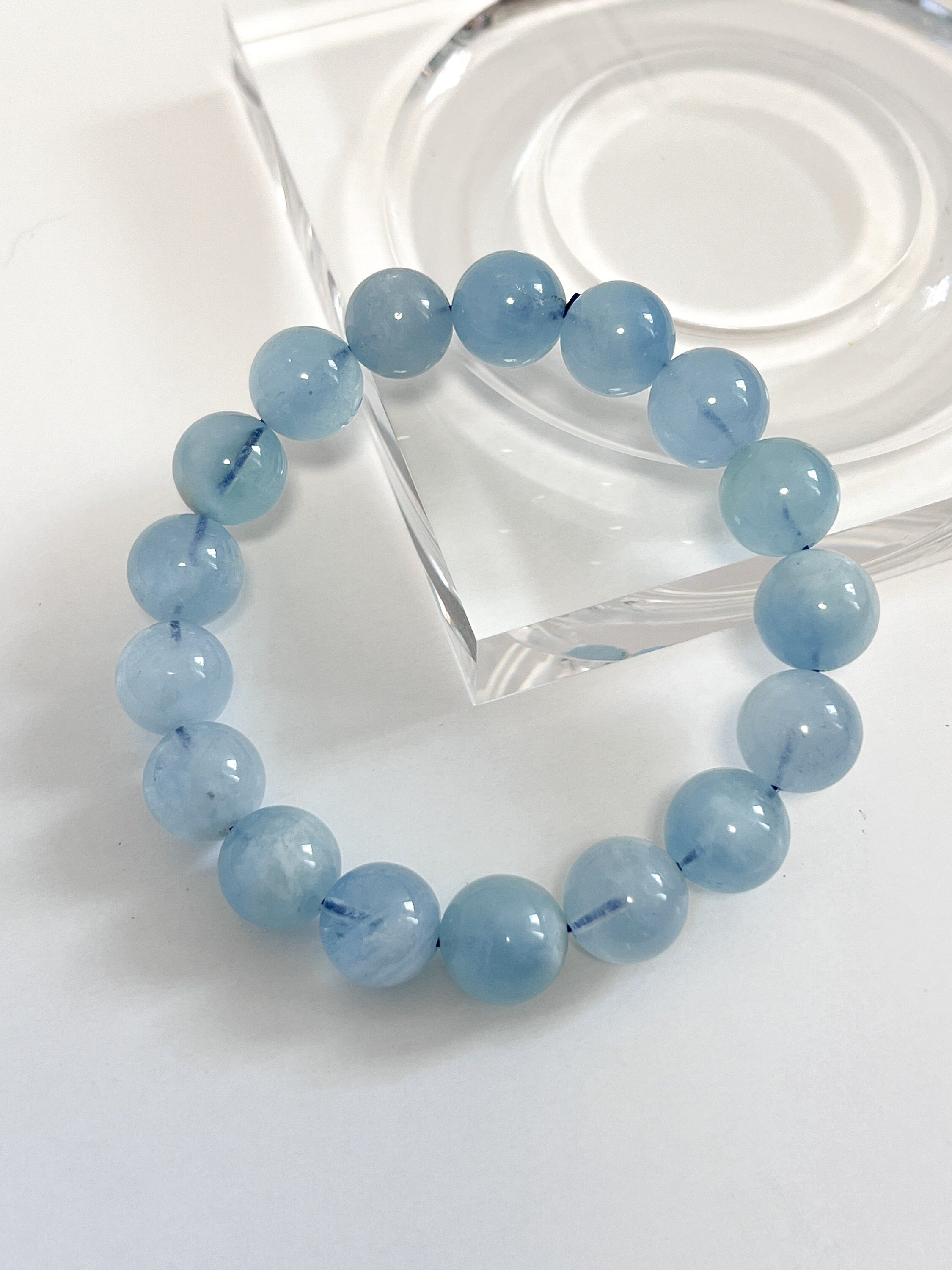 Natural Light Blue Aquamarine Crystal Bracelet 12.5MM, Unique Sky Blue Aquamarine Bracelet ...
