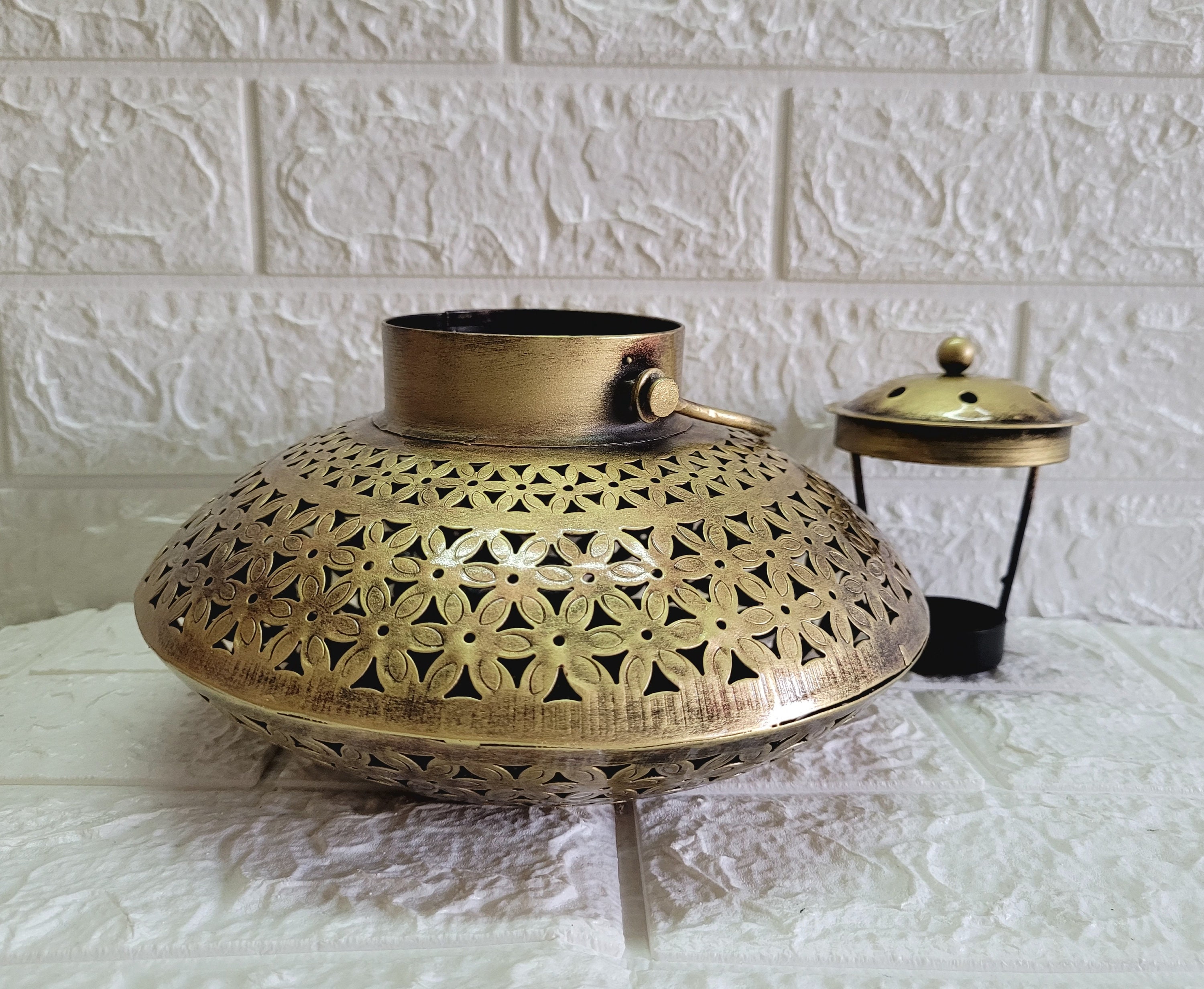 Vintage Degchi Dhoop Pot Set - Antique Finish Zali Pattern Incense ...