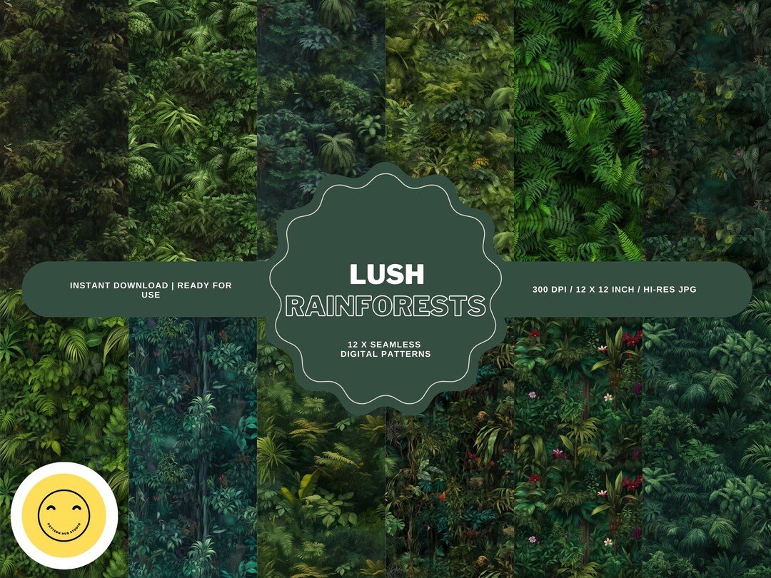LUSH RAINFORESTS Digital Tile Pattern Artwork Pack, 12 X 300DPI JPG ...