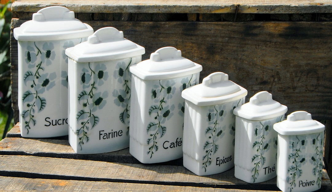 Set of 6 Collector's Pots for the Kitchen, White With Blue Patterns. - Etsy