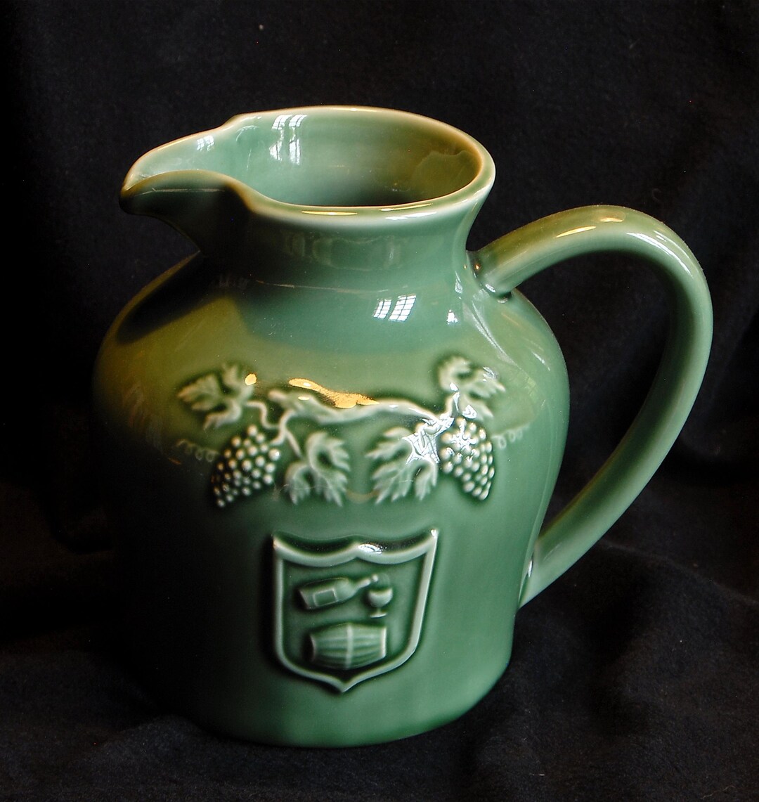 Green Ceramic Wine Pitcher With Raised Grape Patterns. - Etsy