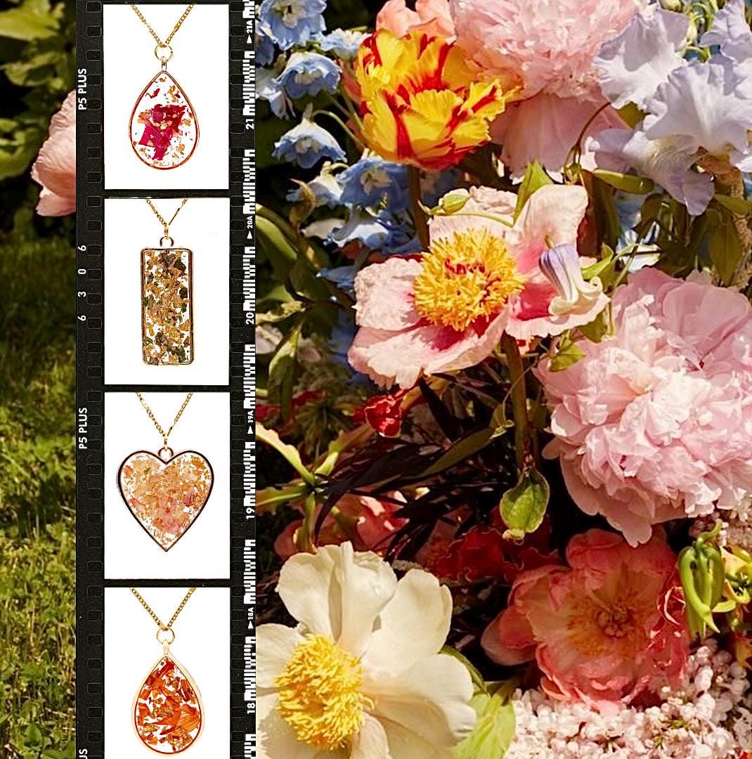 Sakura Blush~ Baby Pink Flower 24K Gold Necklace /real Dried Cherry ...