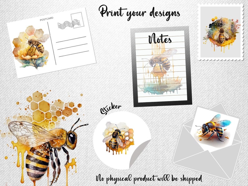 Bees on Honeycomb With Honey Clipart, 12 Watercolor Bees in PNG Format ...