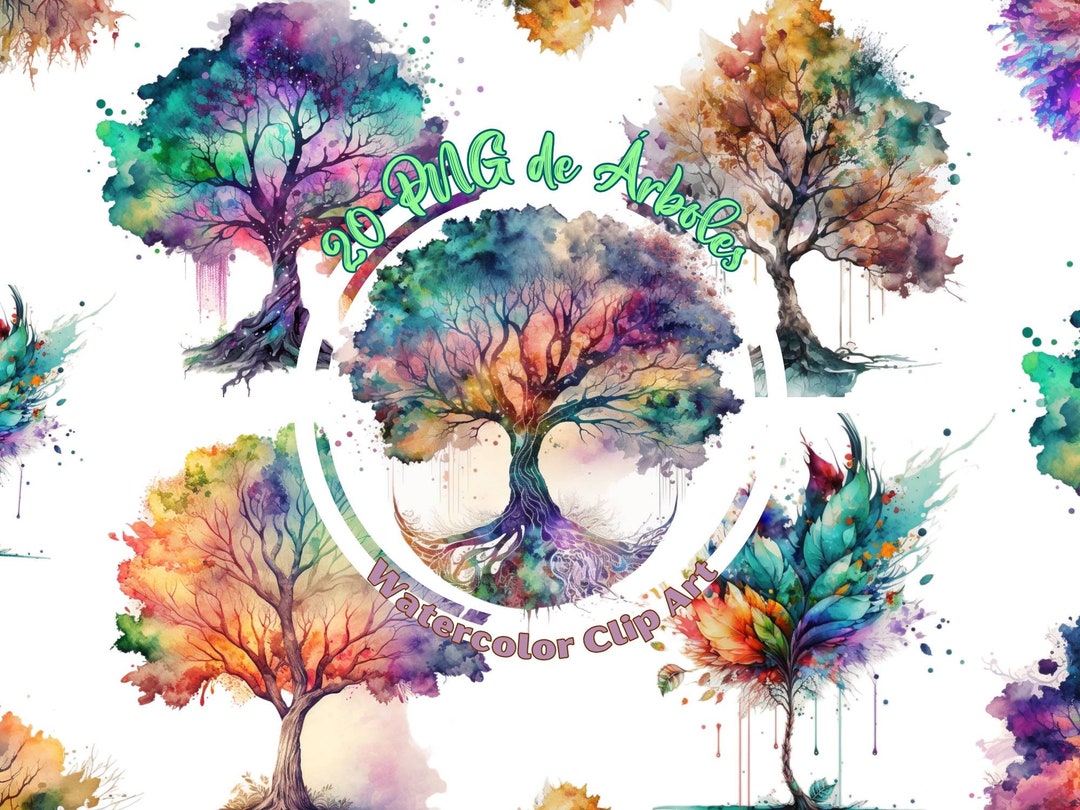Watercolor Trees Clipart, 20 Painted Trees in PNG Format Transparent ...