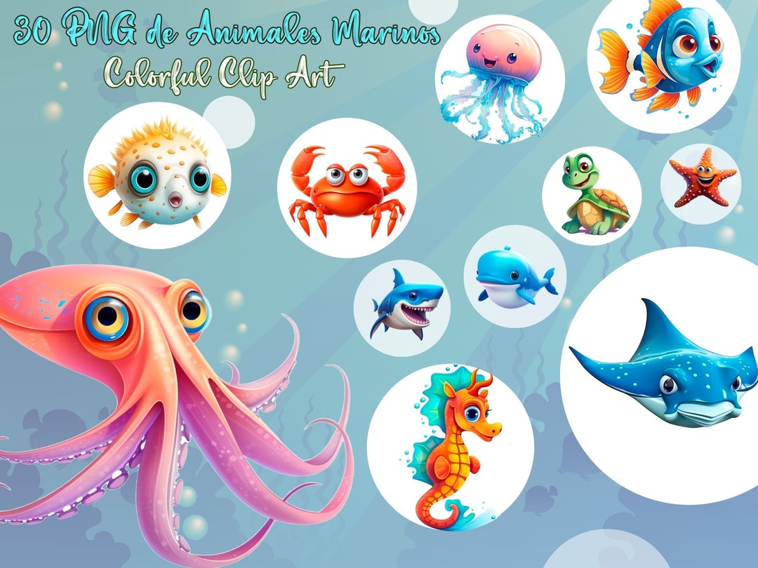 Sea Animals Clip Art, 30 Sea Animals in PNG, Shark Dolphin Turtle ...