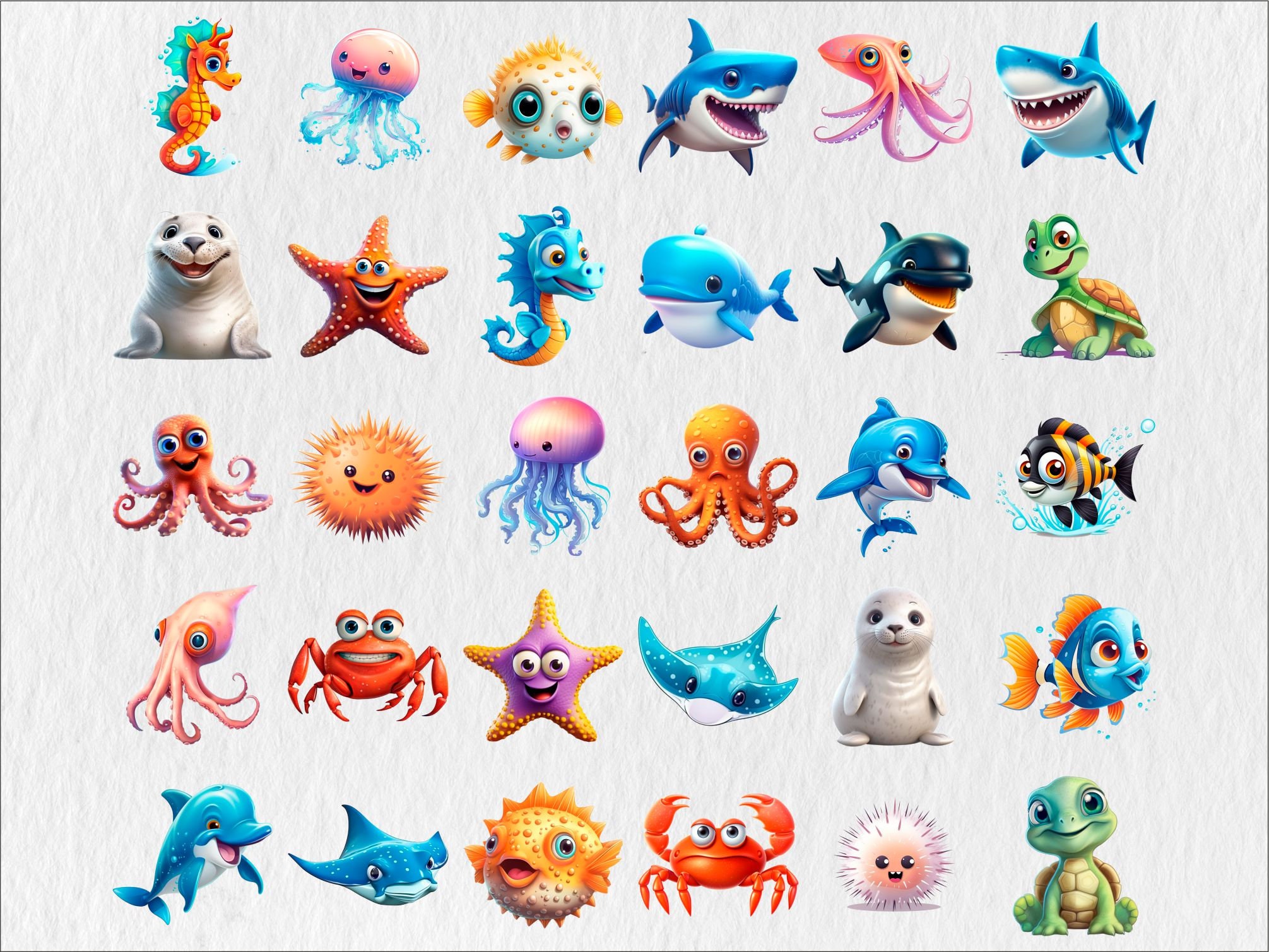 Sea Animals Clip Art, 30 Sea Animals in PNG, Shark Dolphin Turtle ...
