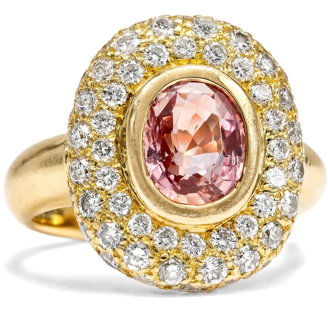 Vintage Padparadscha Sapphire & Diamond Ring | Powerful Solid Gold ...