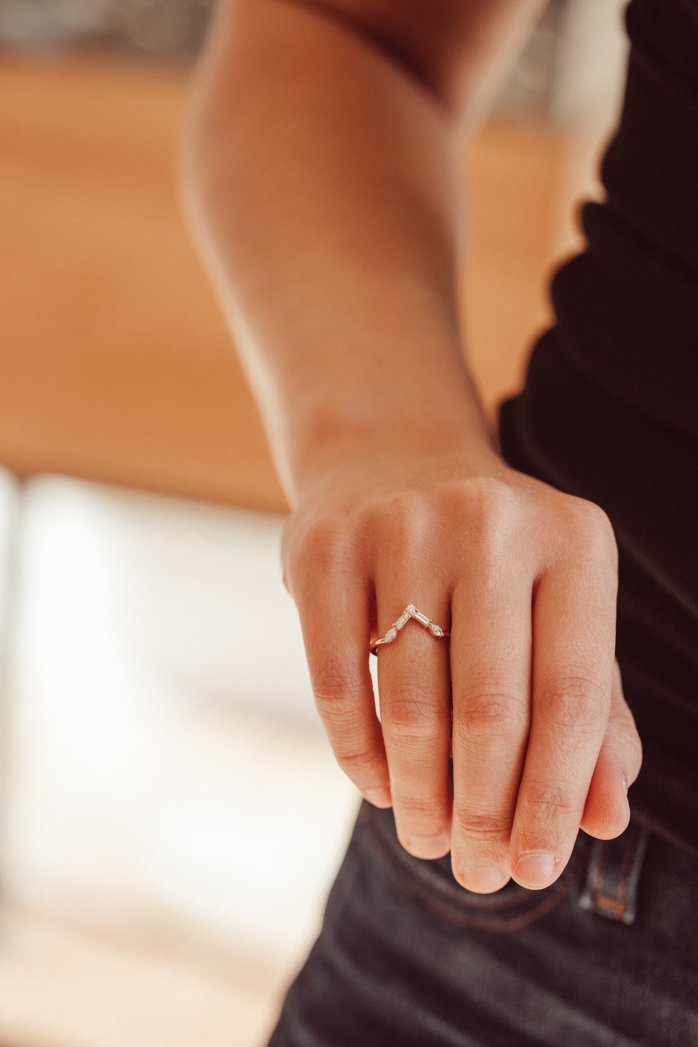 Multi Stone V Shape Solid 10K Yellow Gold Promise Band, Wishbone Bridal ...