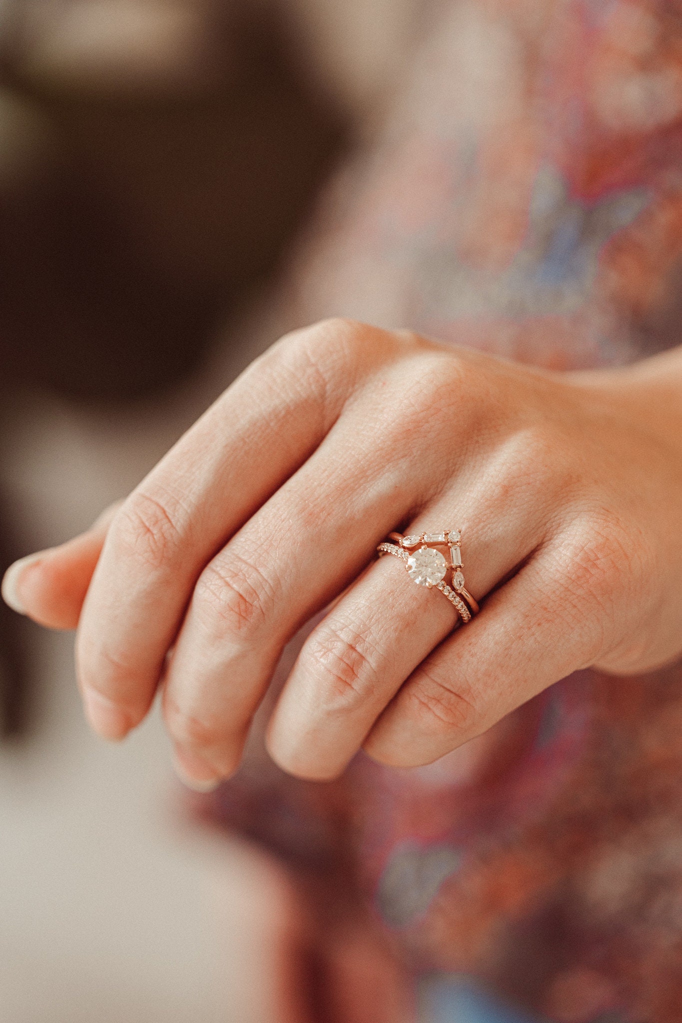 Multi Stone V Shape Solid 10K Yellow Gold Promise Band, Wishbone Bridal ...