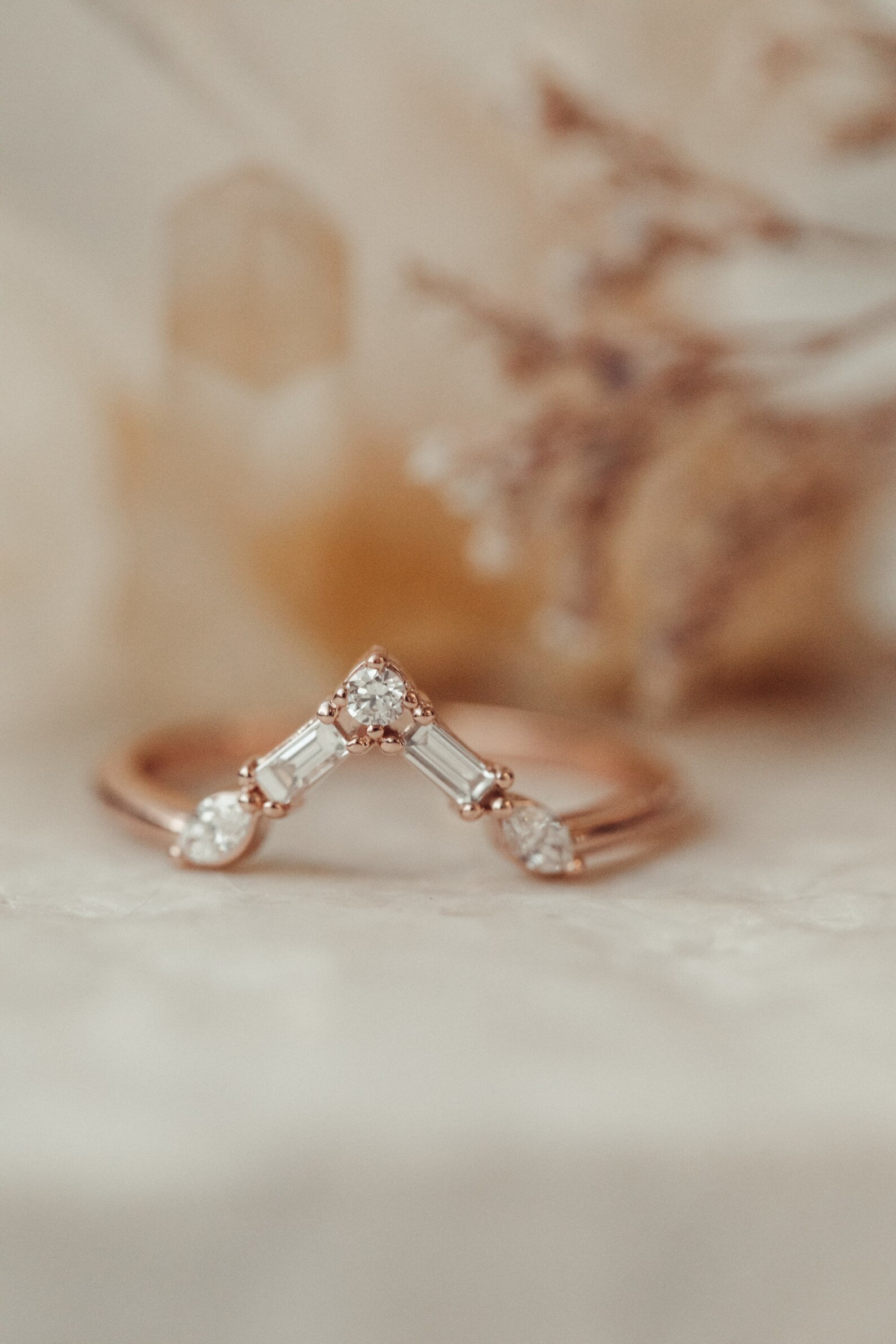 Multi Stone V Shape Solid 10K Yellow Gold Promise Band, Wishbone Bridal ...