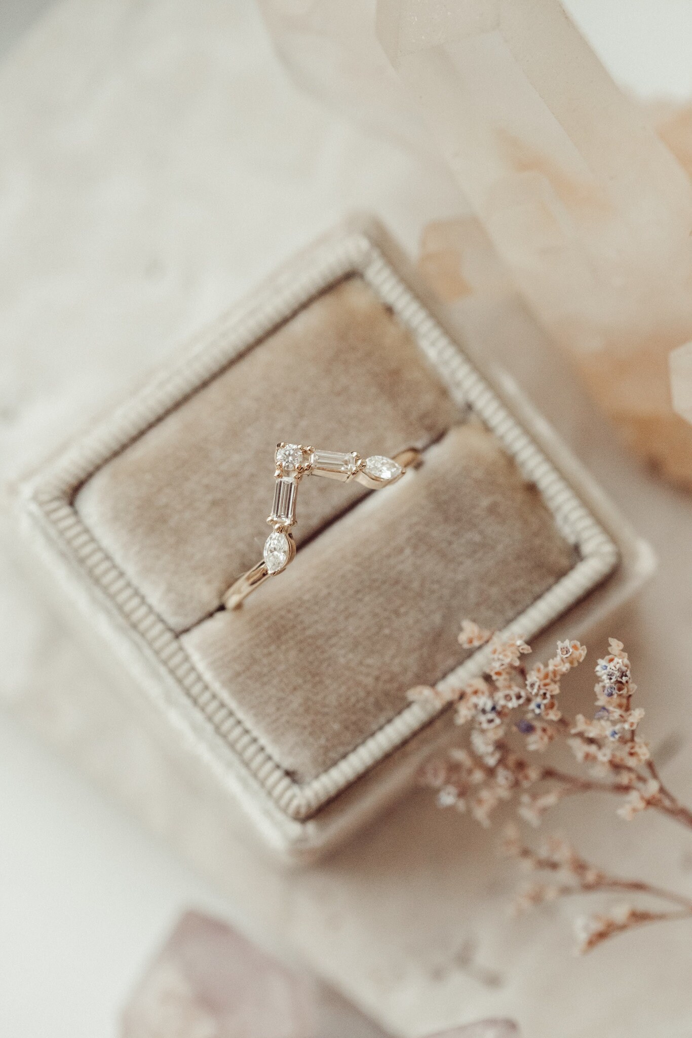 Multi Stone V Shape Solid 10K Yellow Gold Promise Band, Wishbone Bridal ...