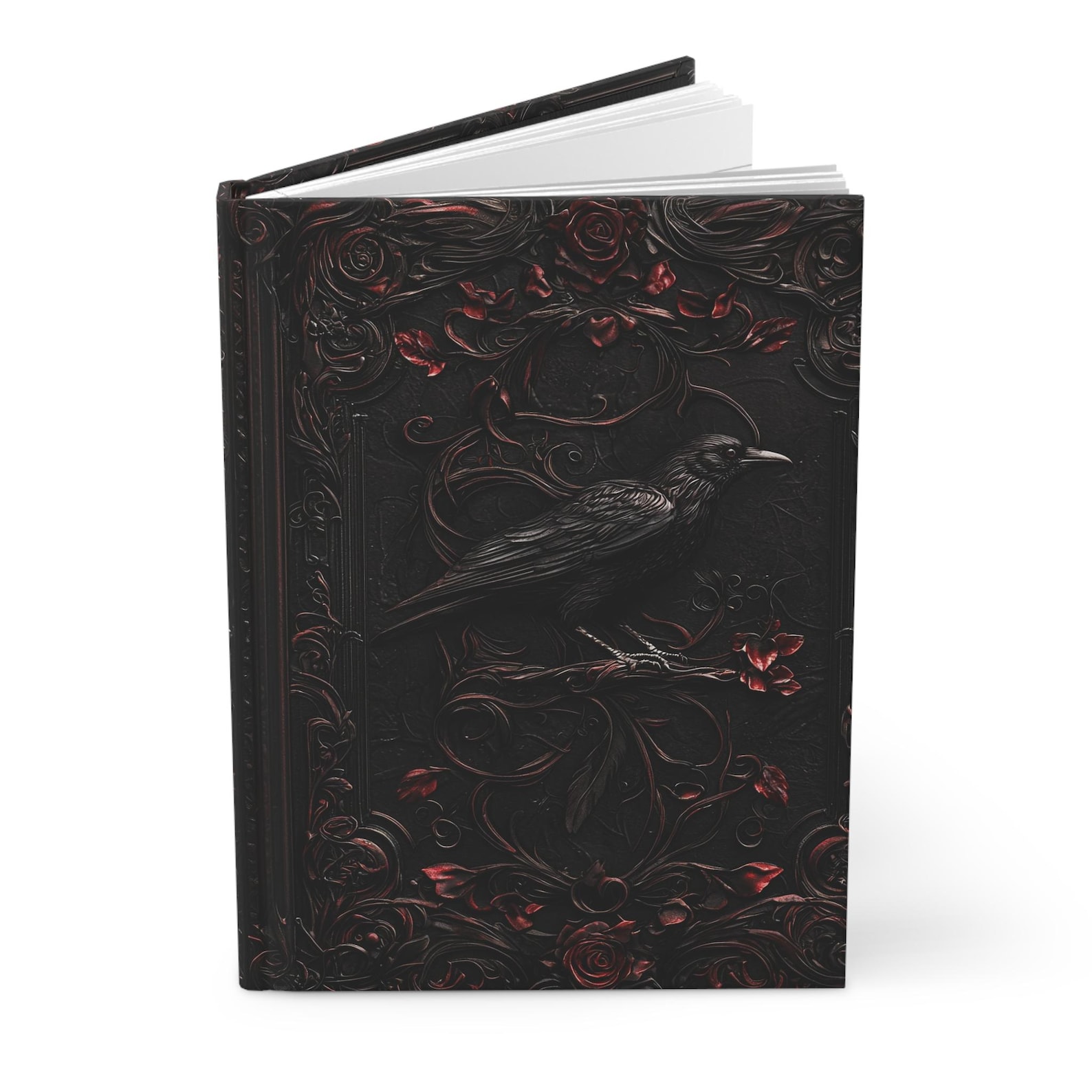 Black Raven Journal With Intricate Floral Design - Gothic Stationery - Etsy