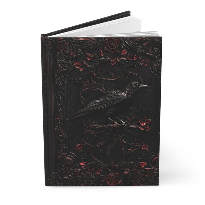 Black Raven Journal With Intricate Floral Design - Gothic Stationery - Etsy