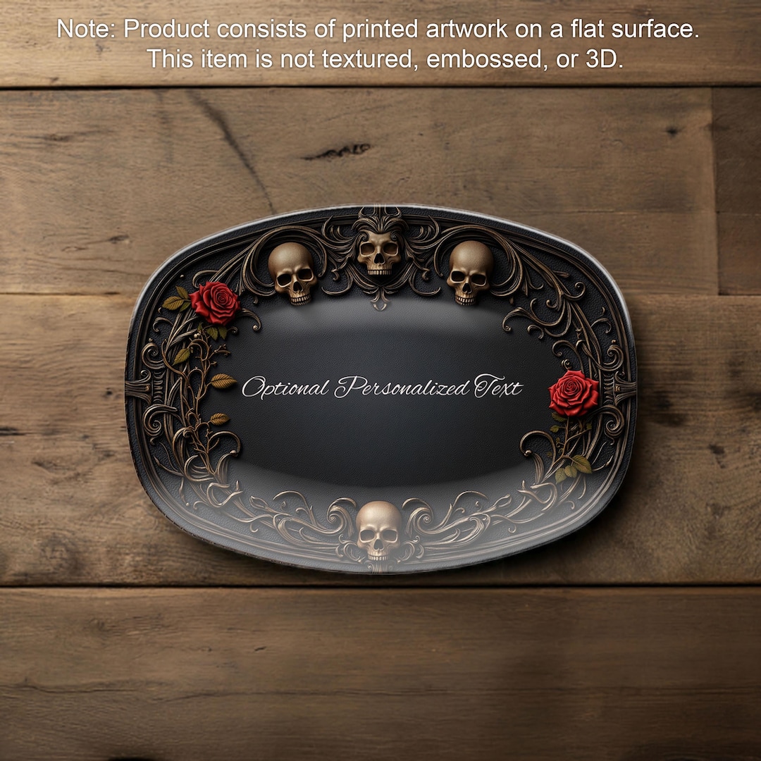 Gothic Skull and Rose Oval Platter - Personalized Dark Elegant Serving ...