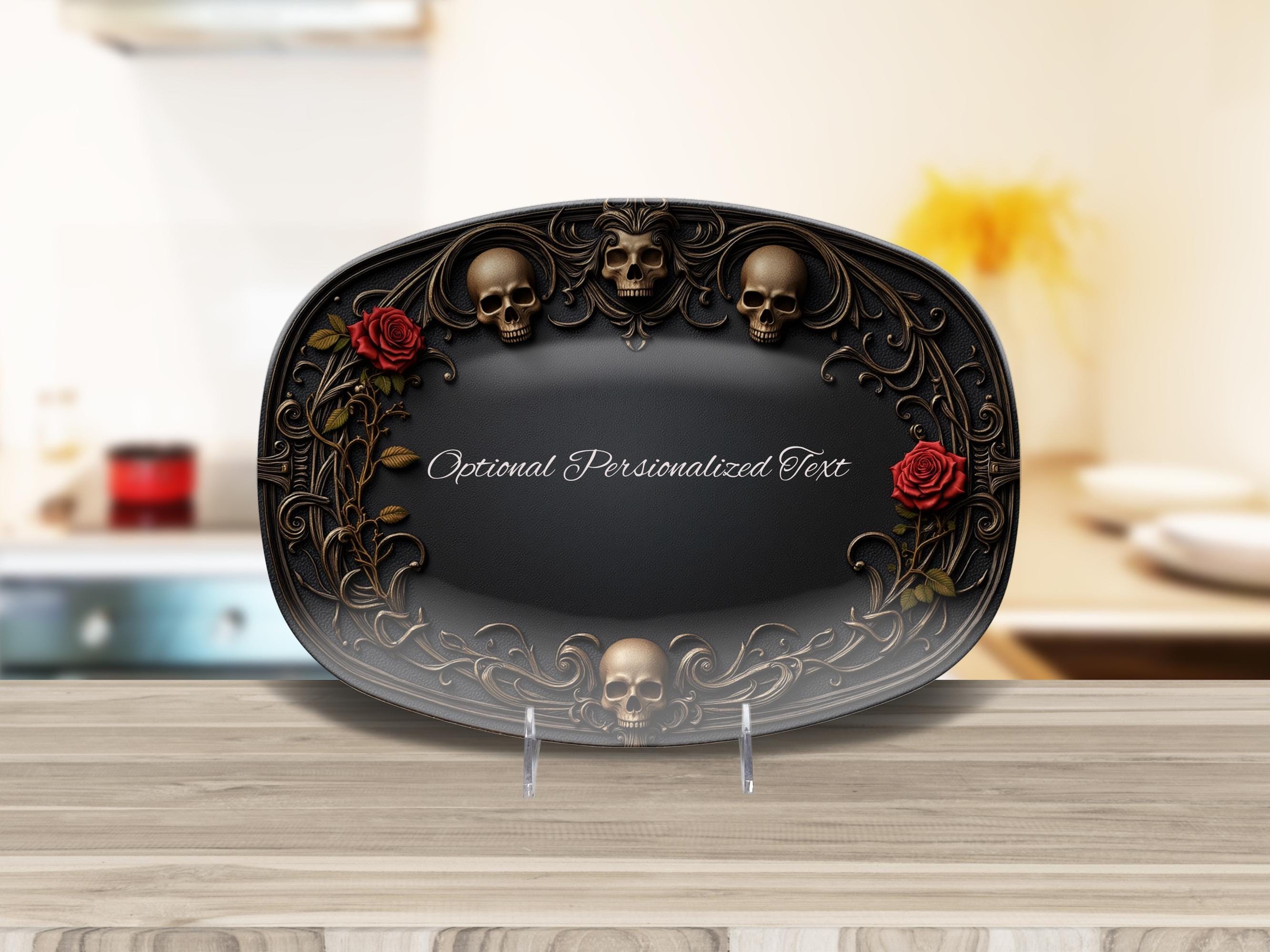 Gothic Skull and Rose Oval Platter - Personalized Dark Elegant Serving ...