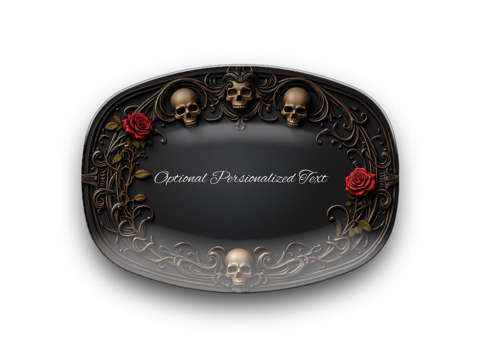 Gothic Skull and Rose Oval Platter - Personalized Dark Elegant Serving ...