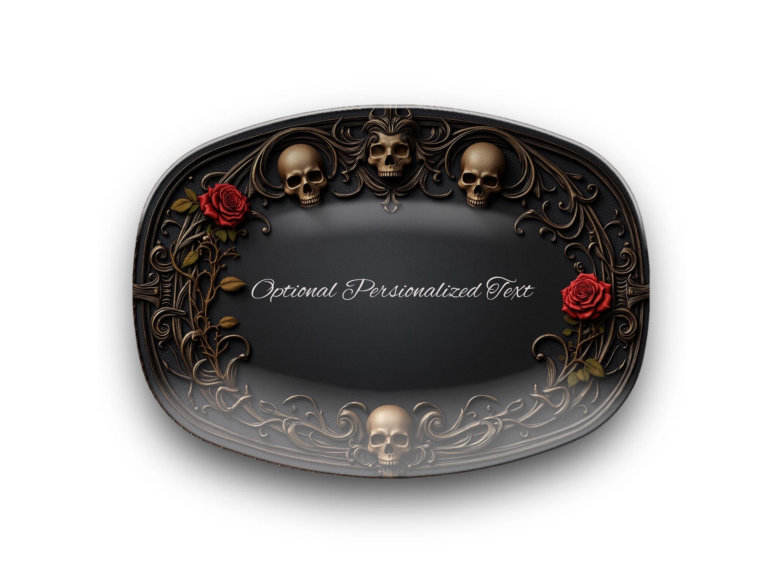 Gothic Skull and Rose Oval Platter - Personalized Dark Elegant Serving ...