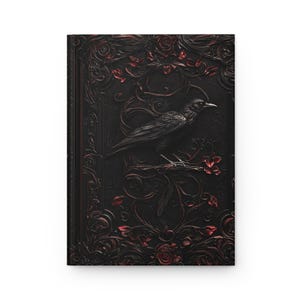 Black Raven Journal With Intricate Floral Design - Gothic Stationery - Etsy