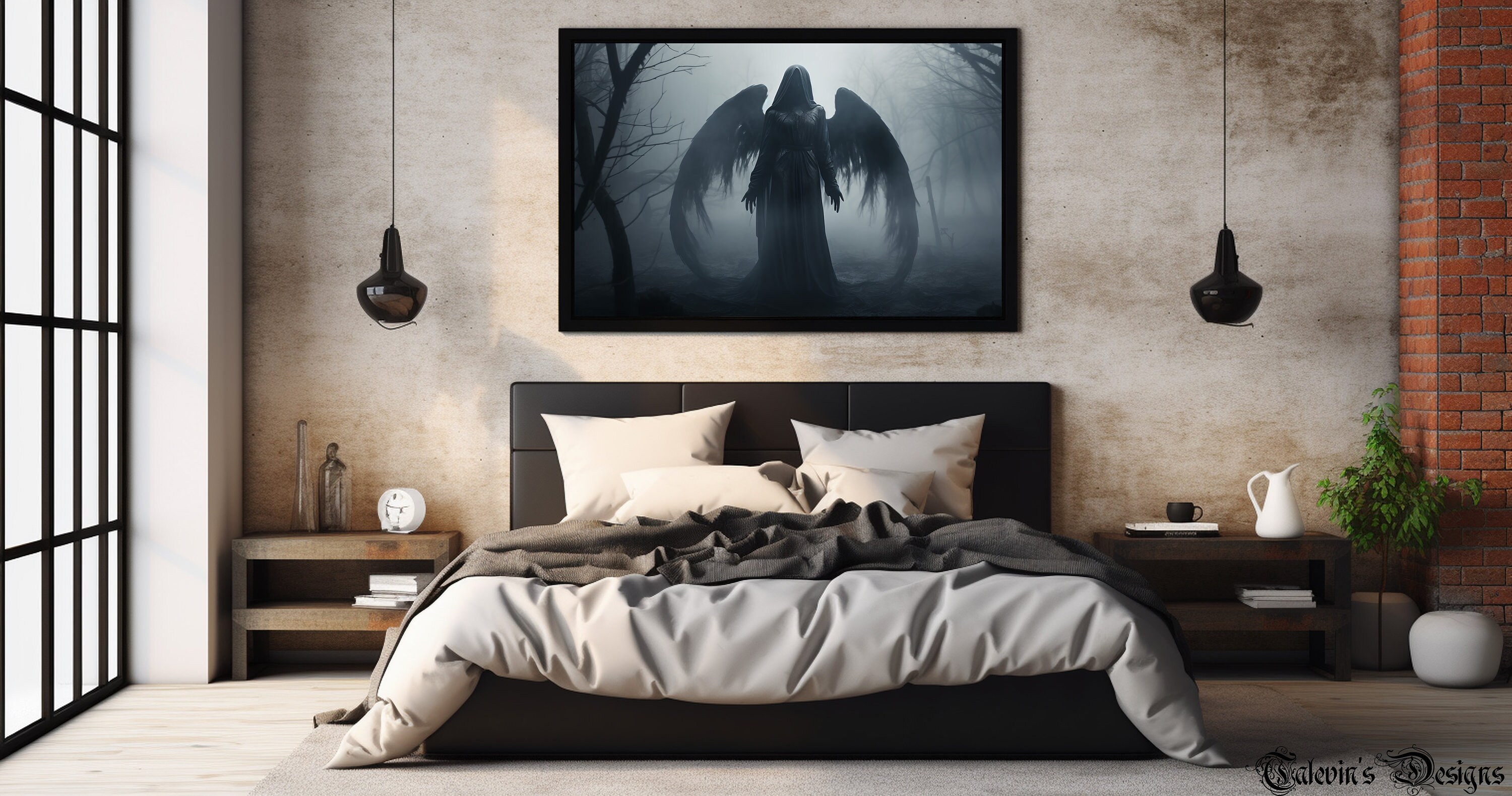 Printable Artwork, Dark Angel in the Fog, Fantasy Art Horror Art ...