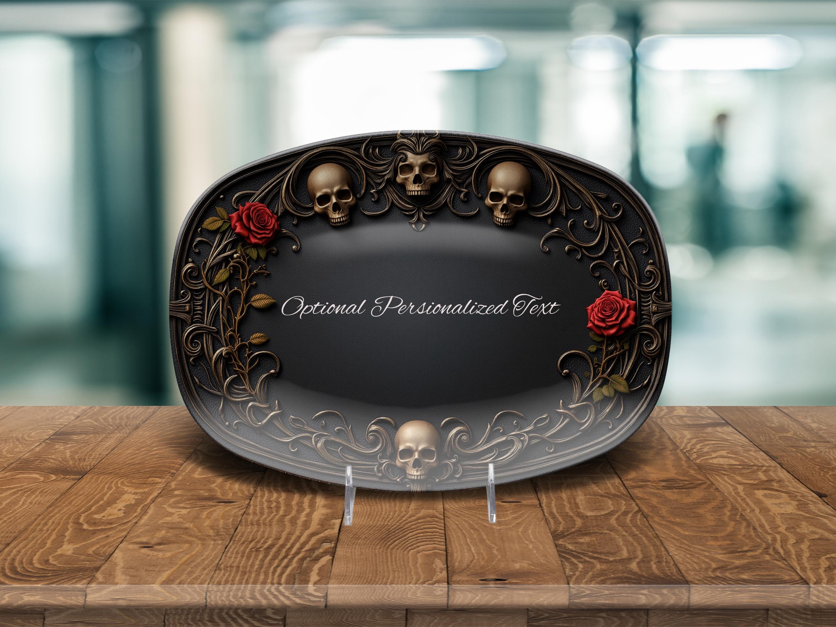 Gothic Skull and Rose Oval Platter - Personalized Dark Elegant Serving ...