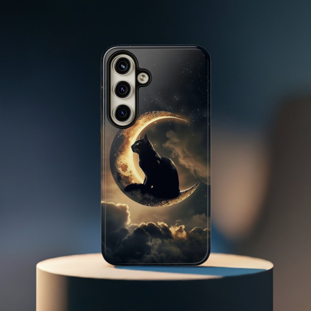 Black Cat on Crescent Moon Phone Case Mystical Night Sky Design for ...