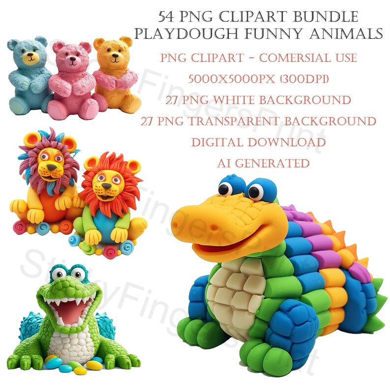 54 PNG Clipart Bundle Playdough Funny Animals Comersial Use - Etsy