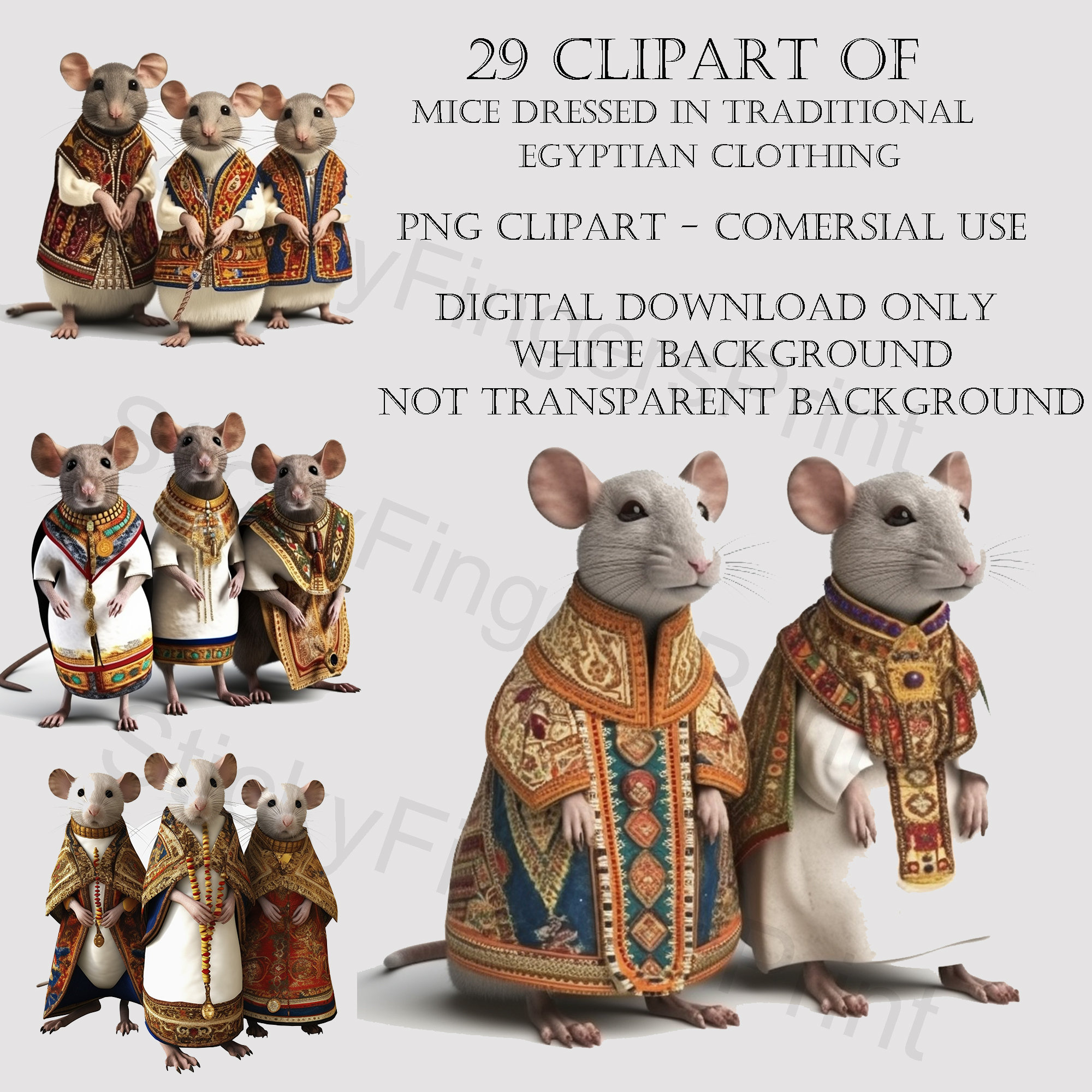 29 PNG Clipart BUNDLE of Mice Dressed in Traditional EGYPTIAN Clothing ...