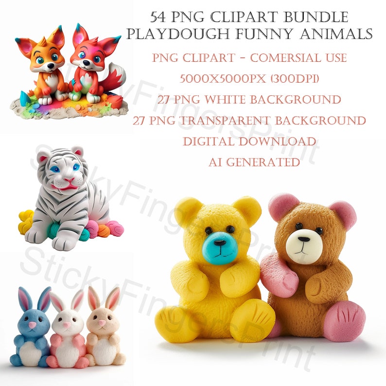 54 PNG Clipart Bundle Playdough Funny Animals Comersial Use Digital ...